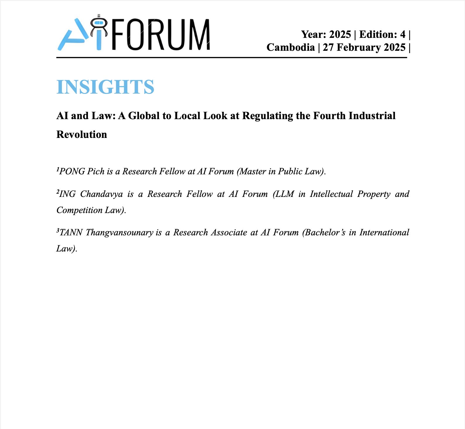 AIF Insights No. 4 (2025) | AI and Law: A Global to Local Look at Regulating the Fourth ...