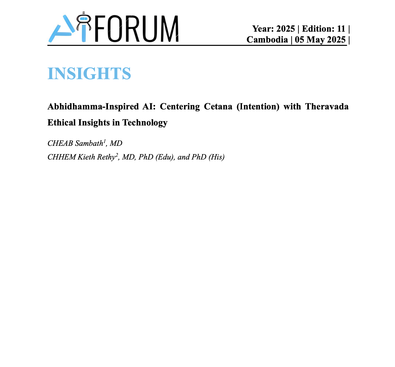 AIF Insights No. 11 (2025) | Abhidhamma-Inspired AI: Centering Cetana ...